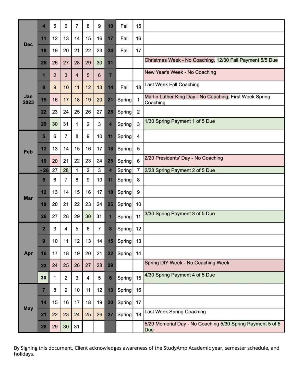 StudyAmp Academic Coaching Calendar | StudyAmp