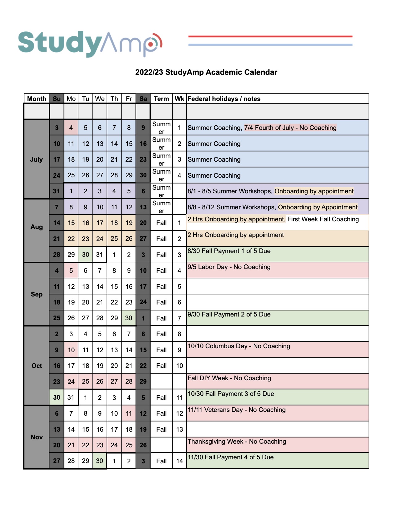 StudyAmp Academic Coaching Calendar | StudyAmp
